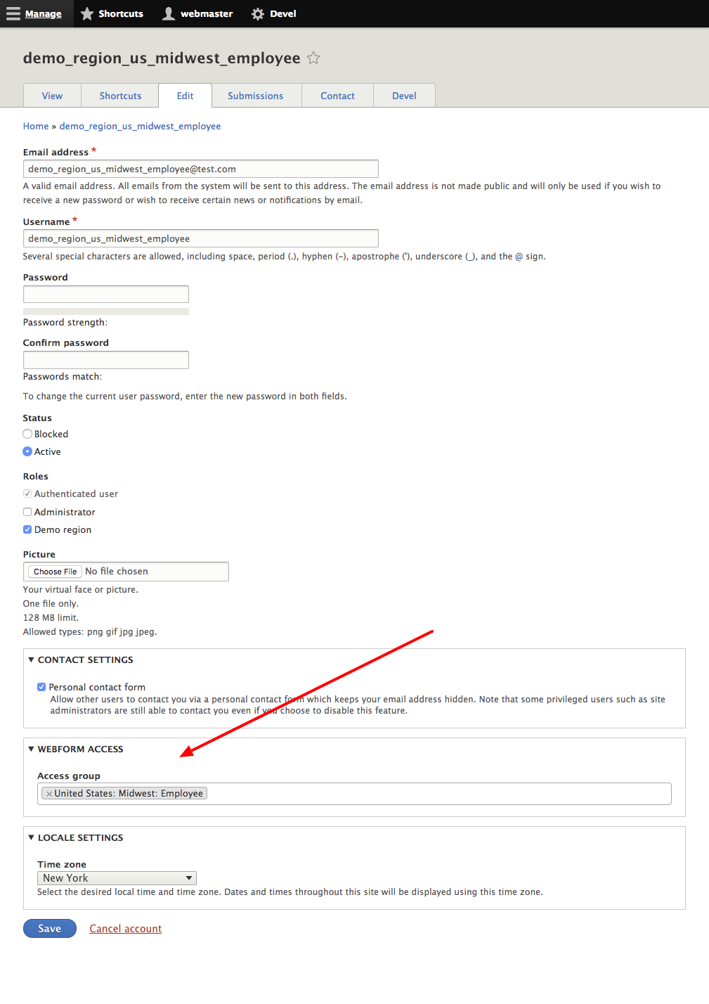 Added Webform Access module with a Demo Regional Contact module. | Drupal.org